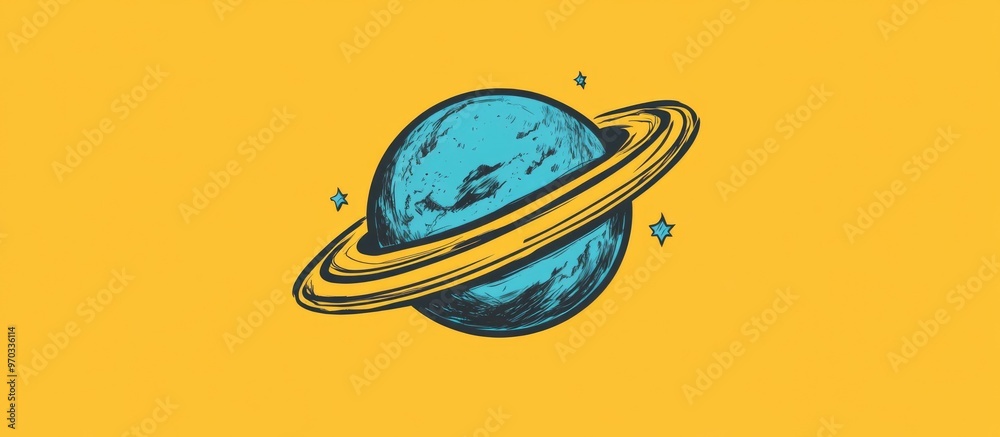 2d illustration of a blue planet featuring rings in a cartoon style ...