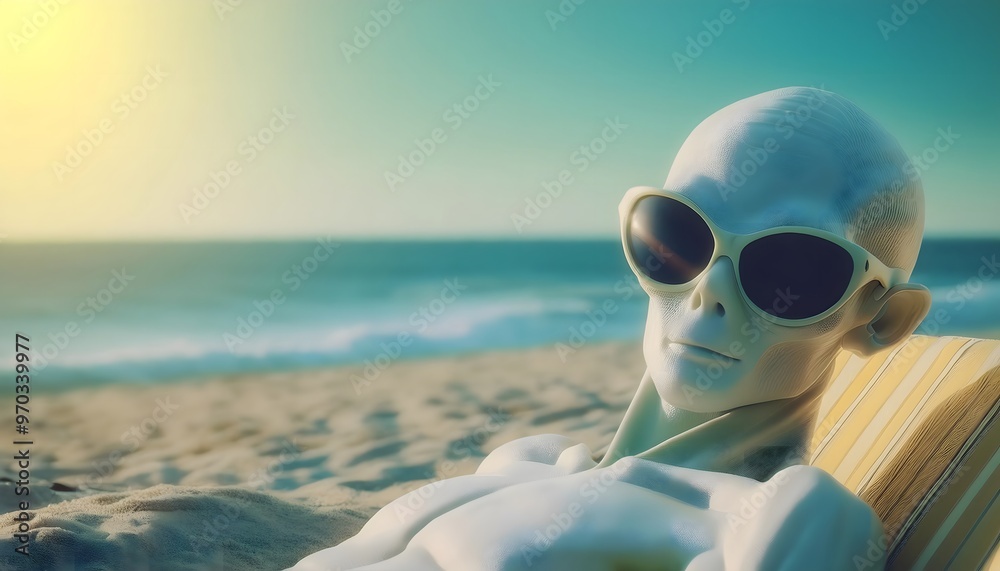 From the concept of summer vacation time Aliens are sunbathing on the ...