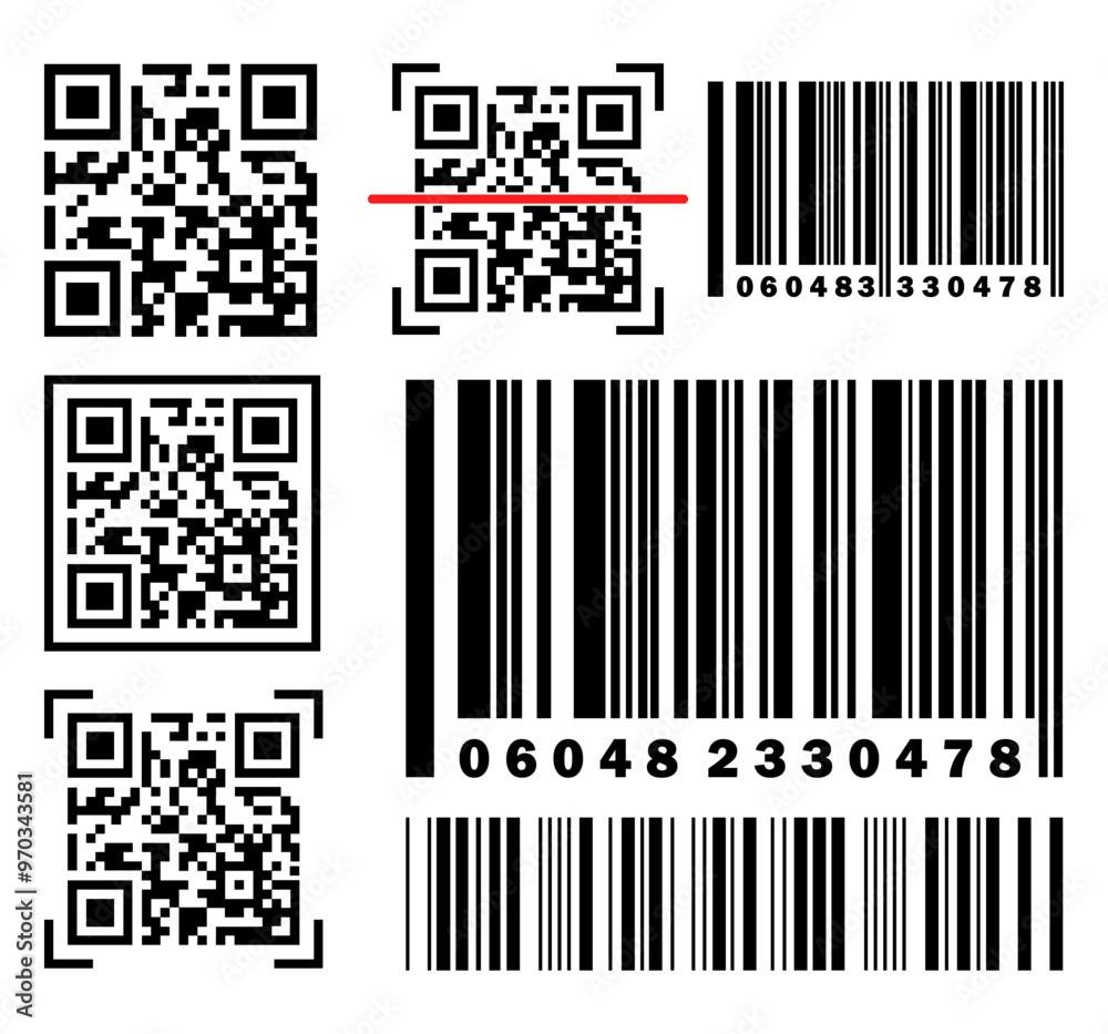 QR code icon set. Fake template of quick responce matrix barcode in ...