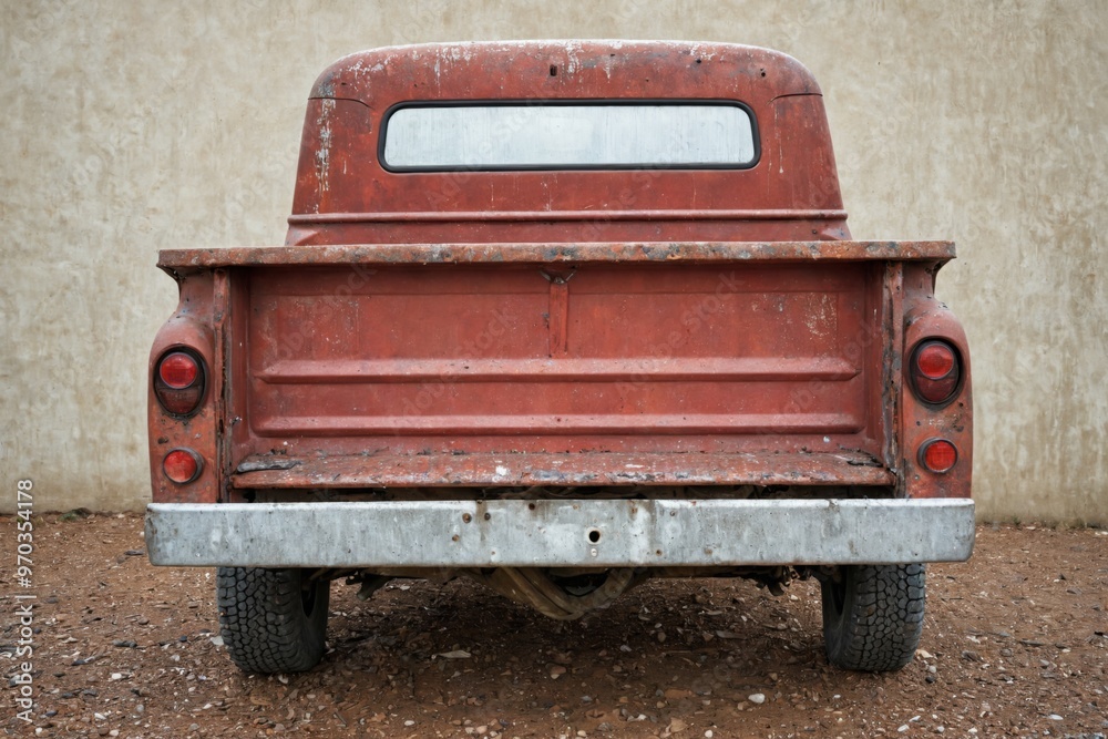 Back old rusted red pickup truck truck facing Back Of Old Truck Stock ...