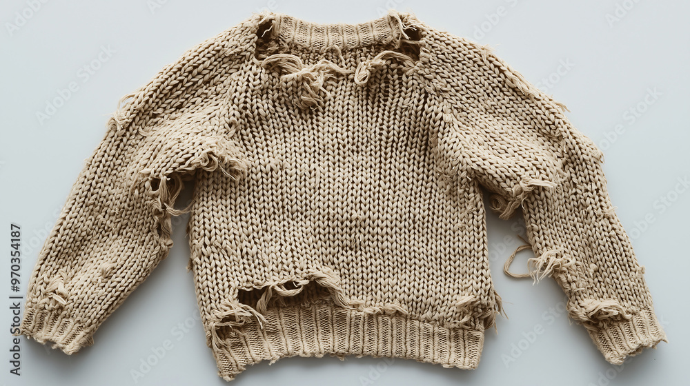 A frayed sweater with an unraveling texture, showcasing its worn out ...