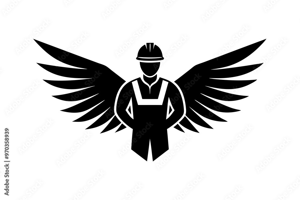 Construction worker angel icon logo. line art. silhouette black color ...