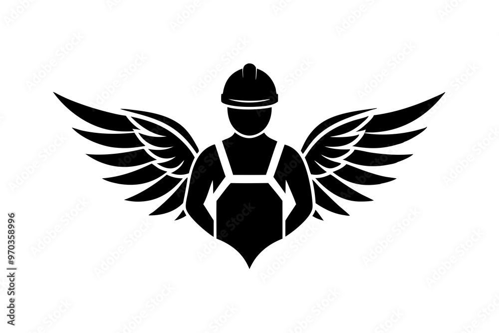 Construction worker angel icon logo. line art. silhouette black color ...
