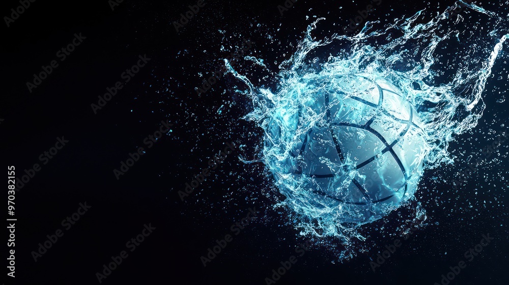 Fiery Blue Water Polo Ball in Hyper-Realistic Cinematic Lighting - Dark ...