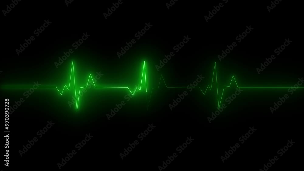 Green Bright heart rhythm background 4K heartbeat monitor EKG line ...