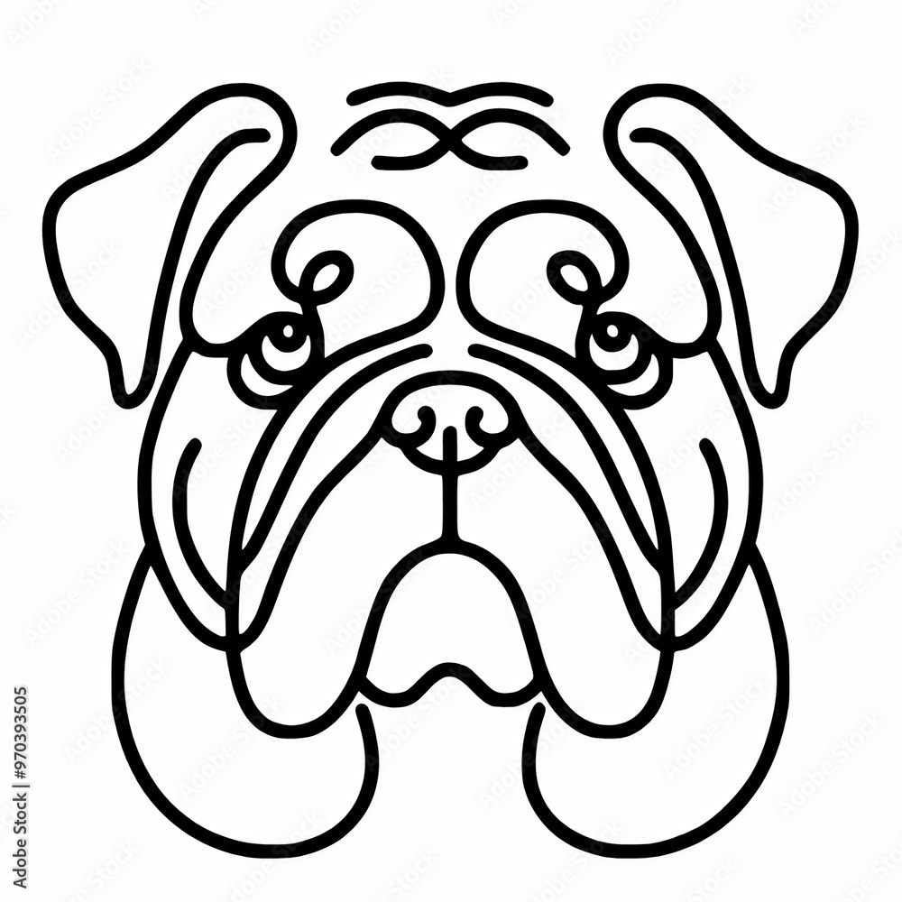 Line art of an english bulldog on white background, simple minimal ...