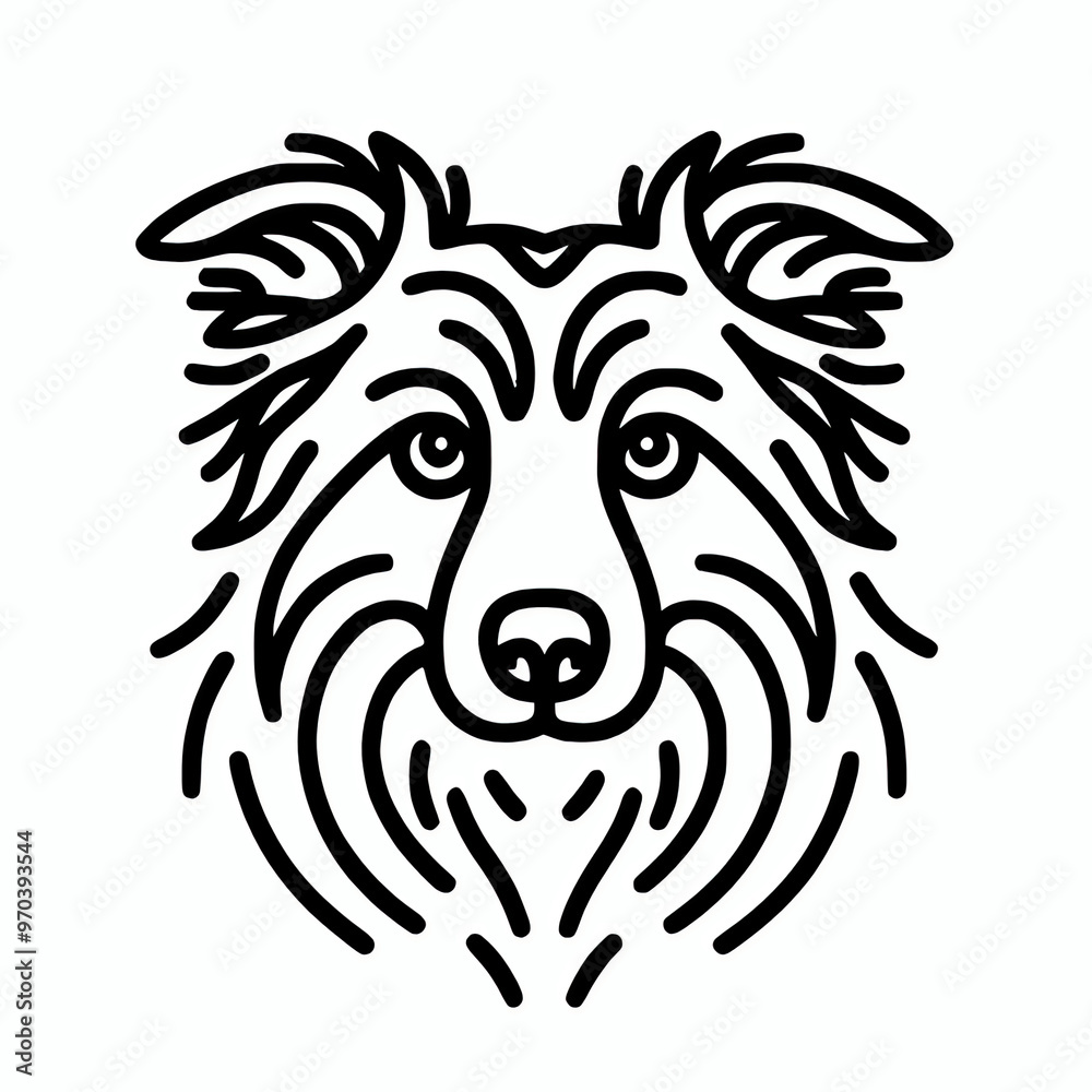 Border collie line art illustration on white background, simple minimal ...