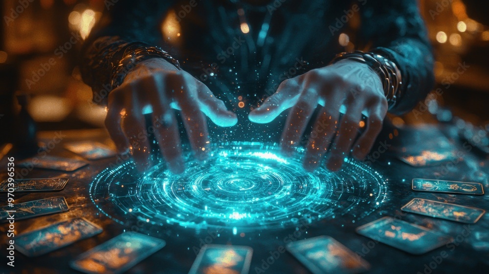 Futuristic AI-Powered Fortune Teller Unveiling Holographic Tarot Cards ...