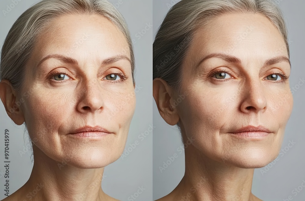 A woman before and after using the facial treatment, showing her ...