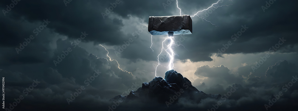 A minimal illustration of Thor's hammer, Mjölnir, floating above a ...
