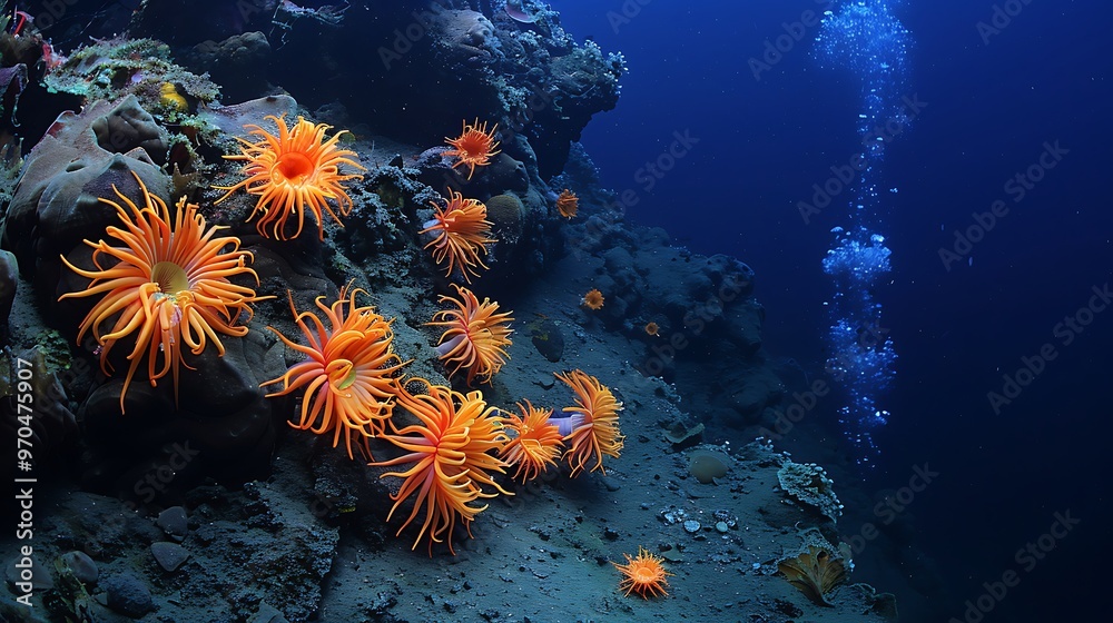 Fotografía Giant tube worms at hydrothermal vent, deep sea ecosystem ...