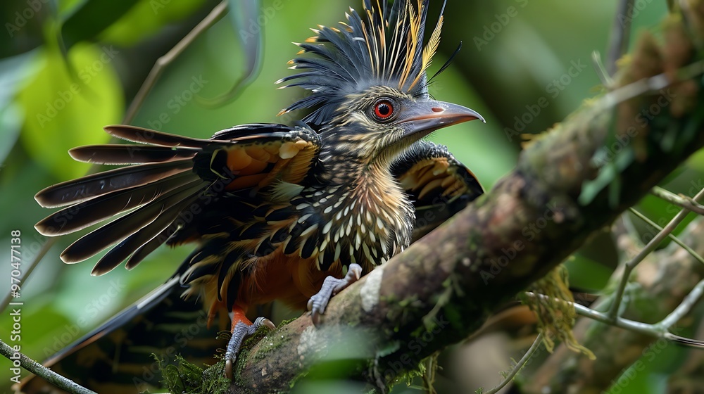 Hoatzin chick using wing claws to climb, Amazon rainforest: A hoatzin ...