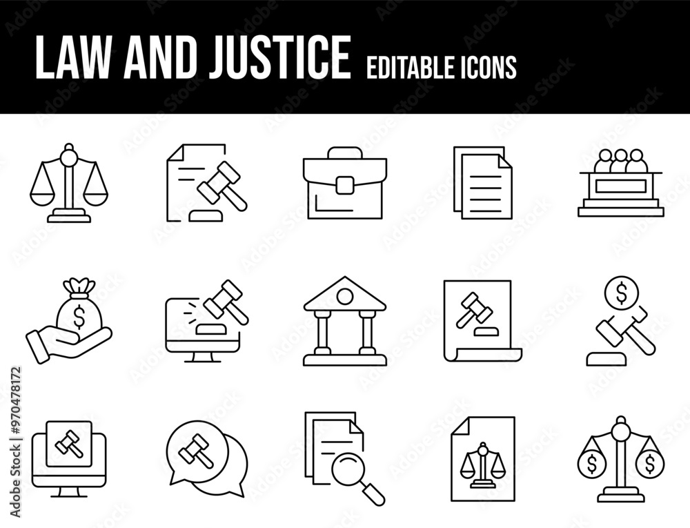Court Editable Icons set. Vector illustration in modern thin line style ...