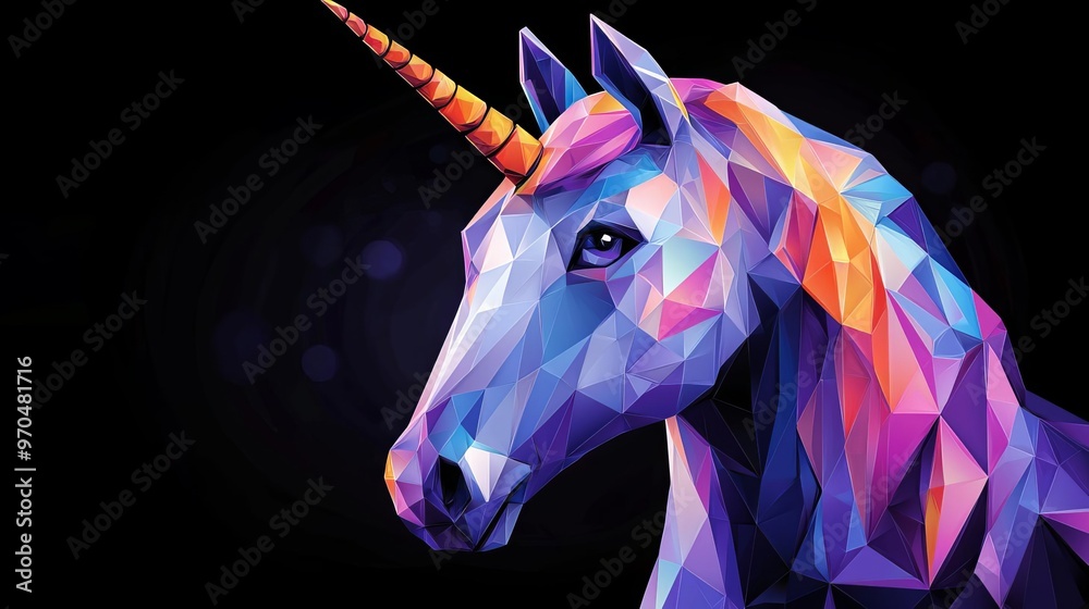 Magical unicorn, low poly style, sharp angular shapes, gradient color ...