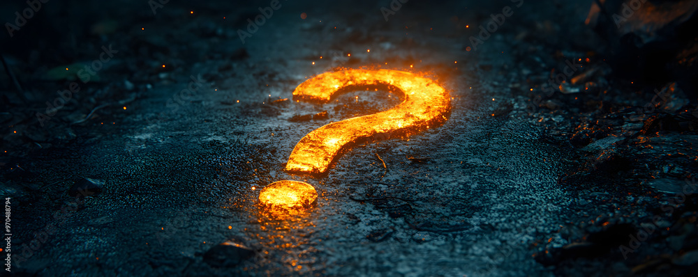 “A Glowing Question Mark on the Road, Cinematic Movie Scene with a ...