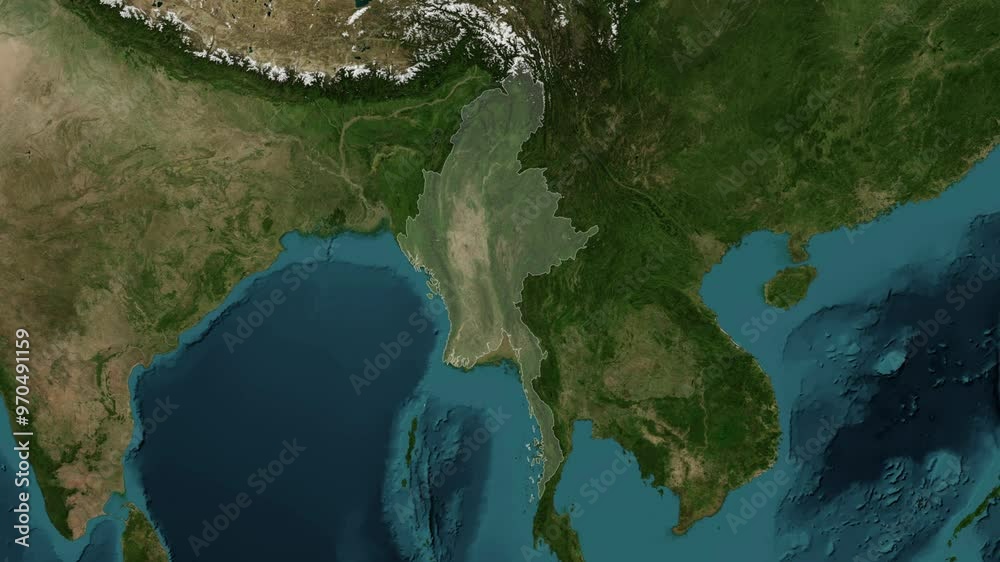 Zoom from Earth to Myanmar. (Highlighted) World map animation with ...