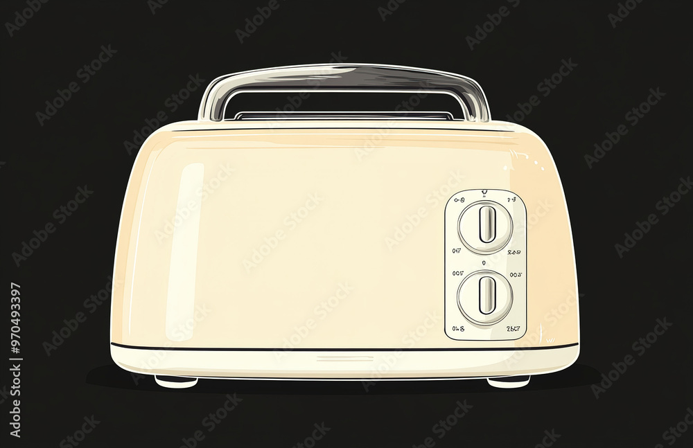 Cream-colored toaster with white elements and buttons, set against a ...