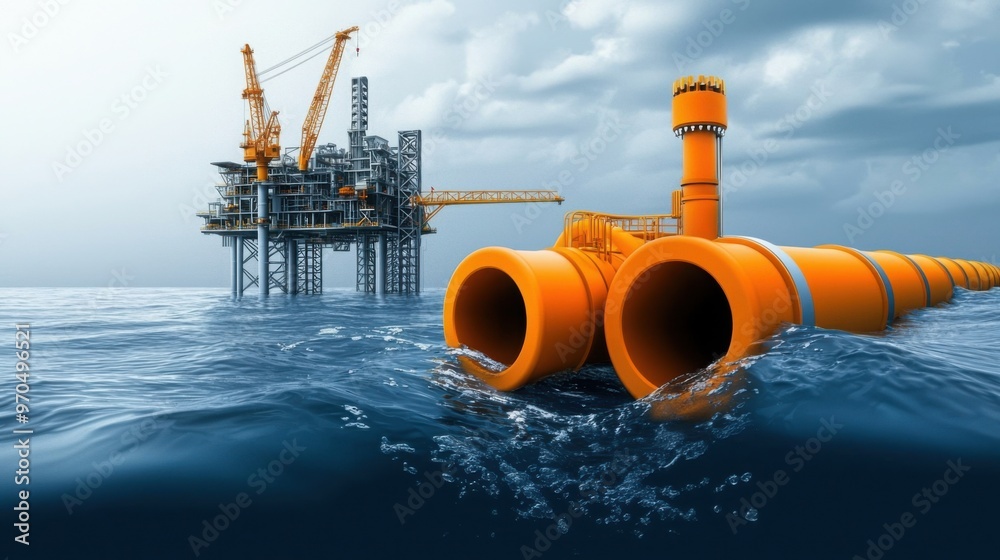 Minimalist flat design of a drilling rig with subsea pipelines ...