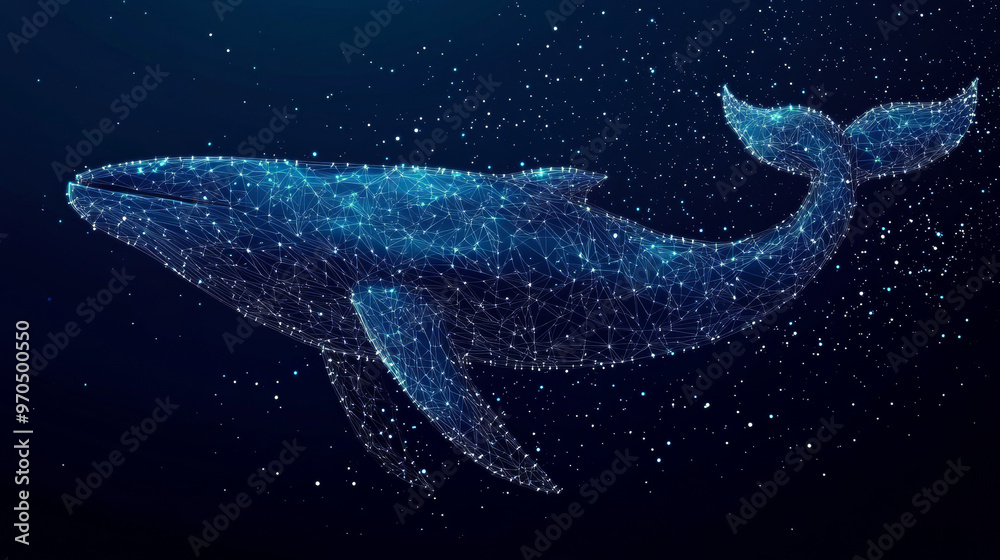A blue whale made of geometric shapes. This digital art shows the whale ...