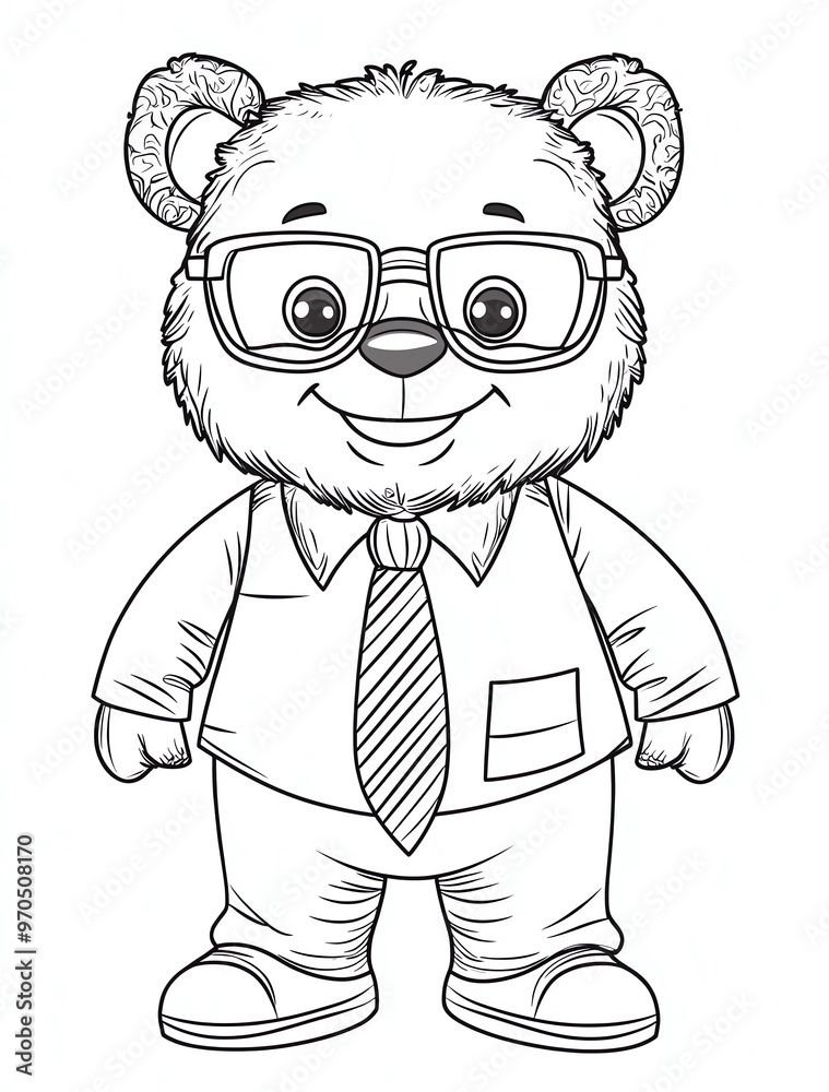 Coloring page for kids, a teddy bear dressed as an office worker with ...
