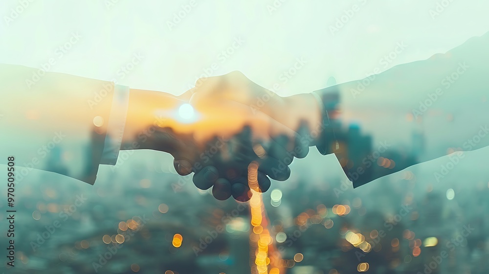 Double Exposure Business Handshake, Investment Deal, Plain Background ...