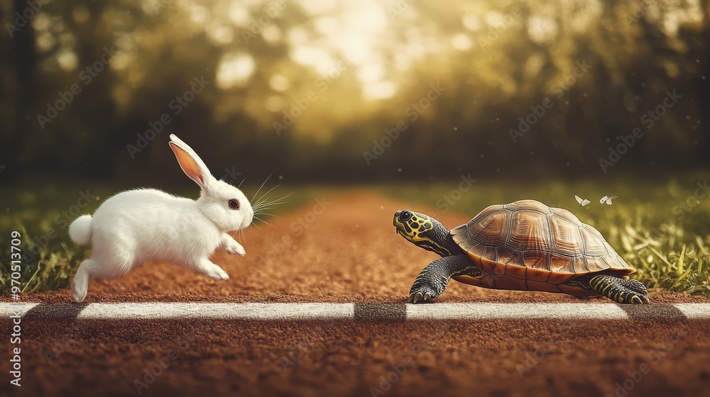 Create an image of the rabbit and the turtle engaging in a friendly ...
