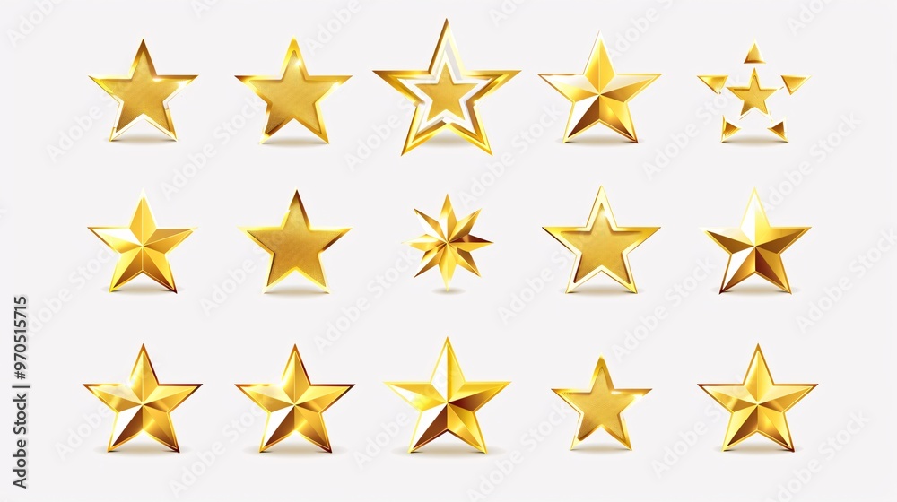 22. Gold star icons in a vector collection, featuring a variety of ...