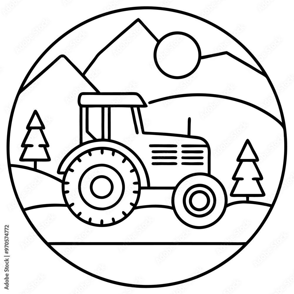 nature and tractor outline coloring book page line art drawing Stock ...