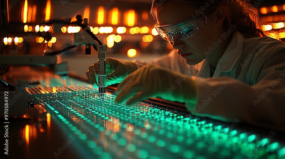 Biotechnology researchers conducting DNA sequencing experiments in a ...