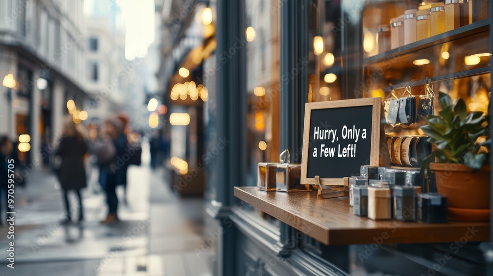 Contemporary Retail Window Display with "Hurry, Only a Few Left!" Sign ...