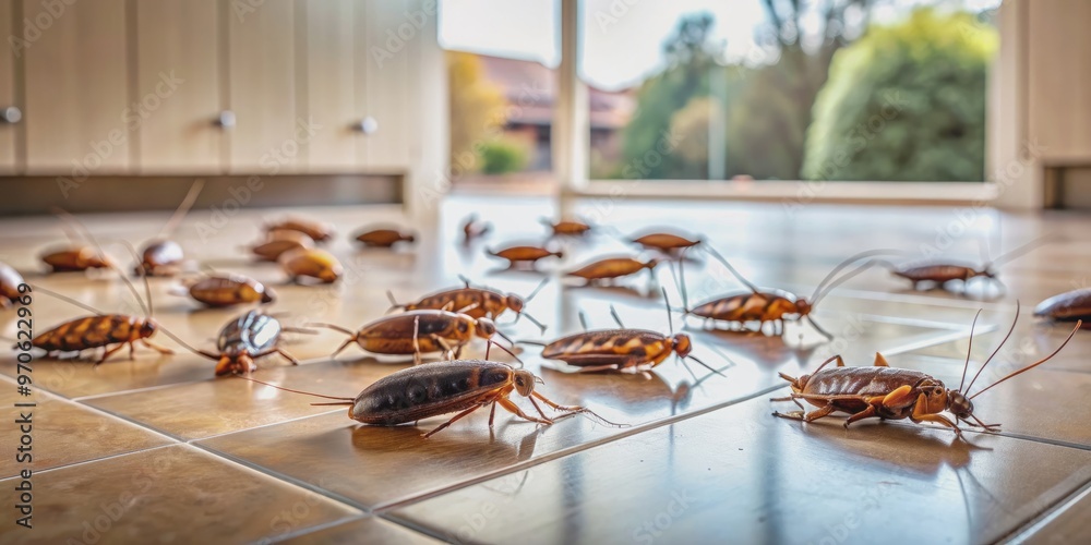 Cockroaches crawling on kitchen floor , insects, infestation, creepy ...