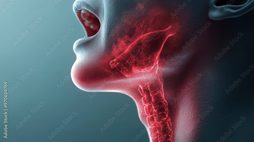 Anatomical illustration showing the human throat and larynx in detailed ...