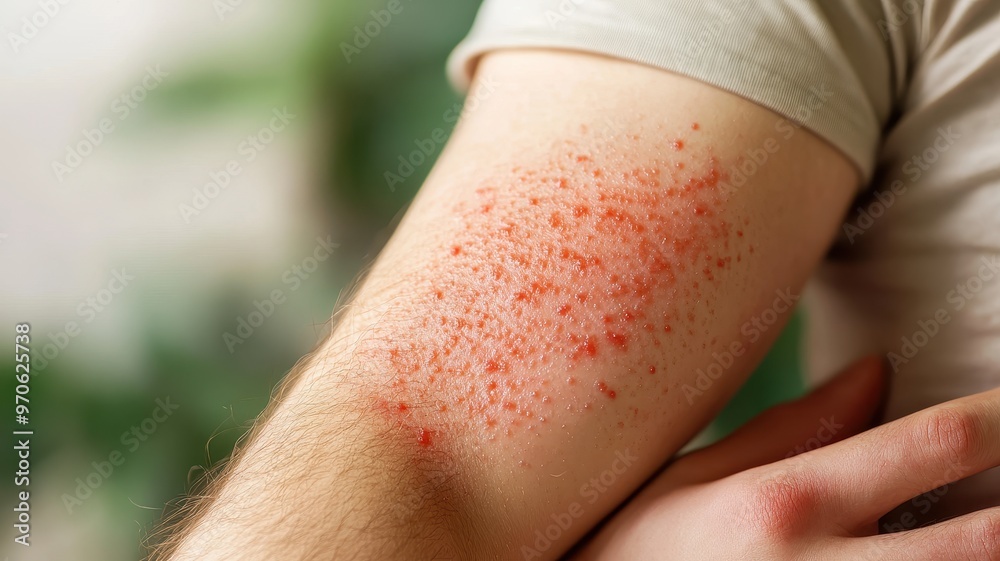 Close-up of an arm with a red skin rash, highlighting skin irritation ...