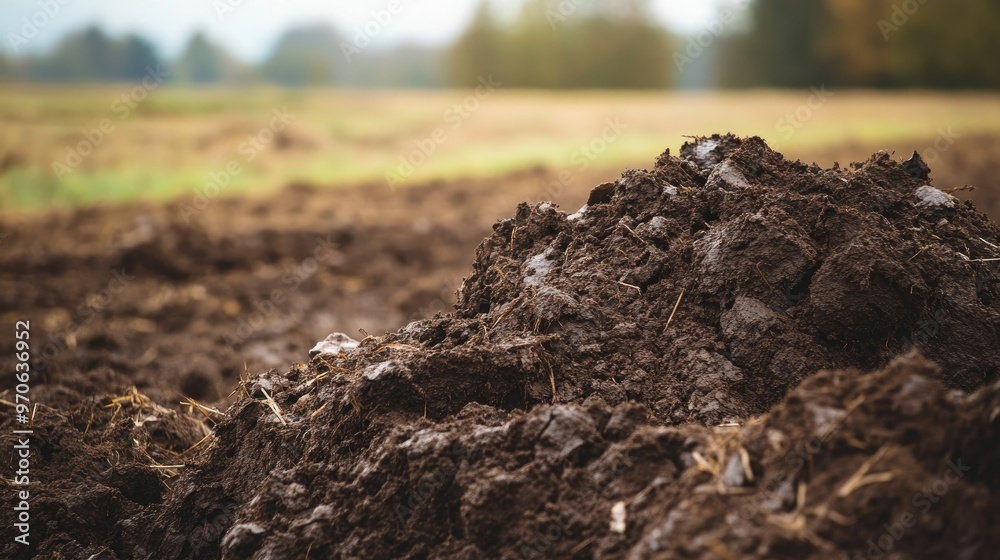 Macro image of a manure pile in a field, showing texture and ...