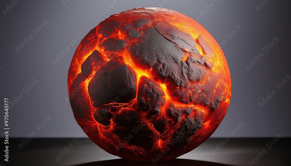 Molten Lava Sphere. Cracked Volcanic Surface Illuminating with Fiery ...