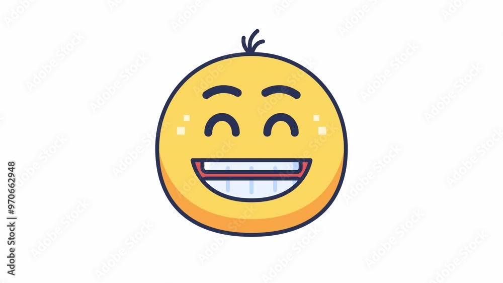 A cheerful smiley face emoji with a big grin and cartoonish features ...