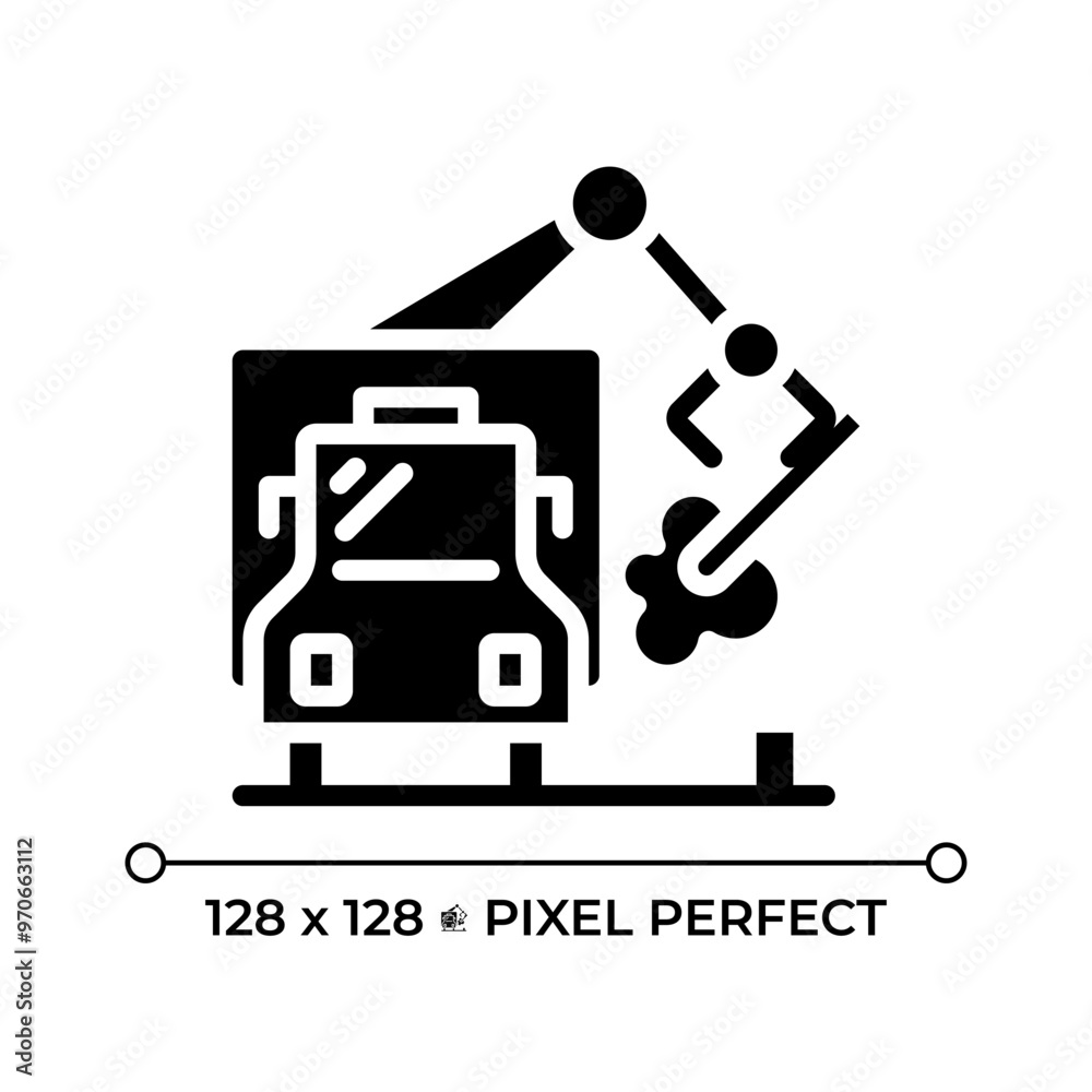 Debris hauling black glyph icon. Waste management. Garbage truck and ...