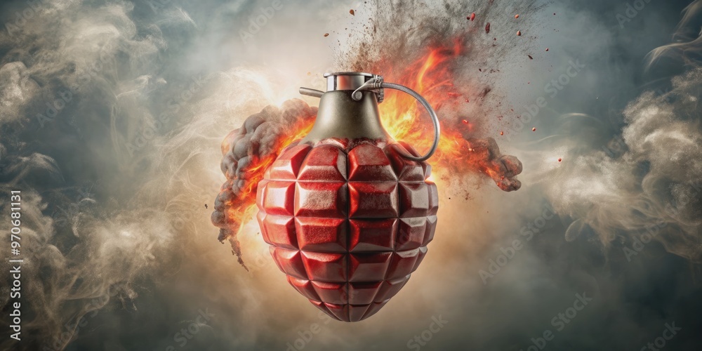 ภาพประกอบสต็อก Symbolic of a human heart as an exploded grenade ...