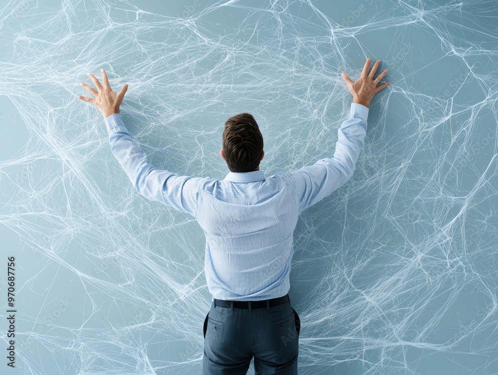 Man caught in a spider web of Ponzi schemes, depicting financial scams ...
