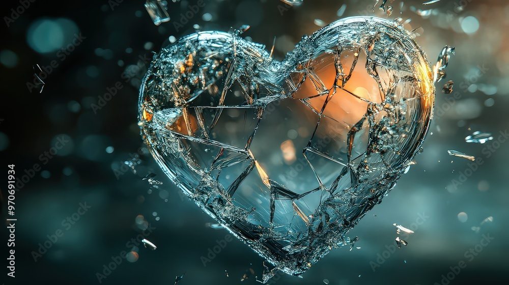 Shattered glass heart symbolizes broken emotions, fragility, and pain from loss or heartache ...