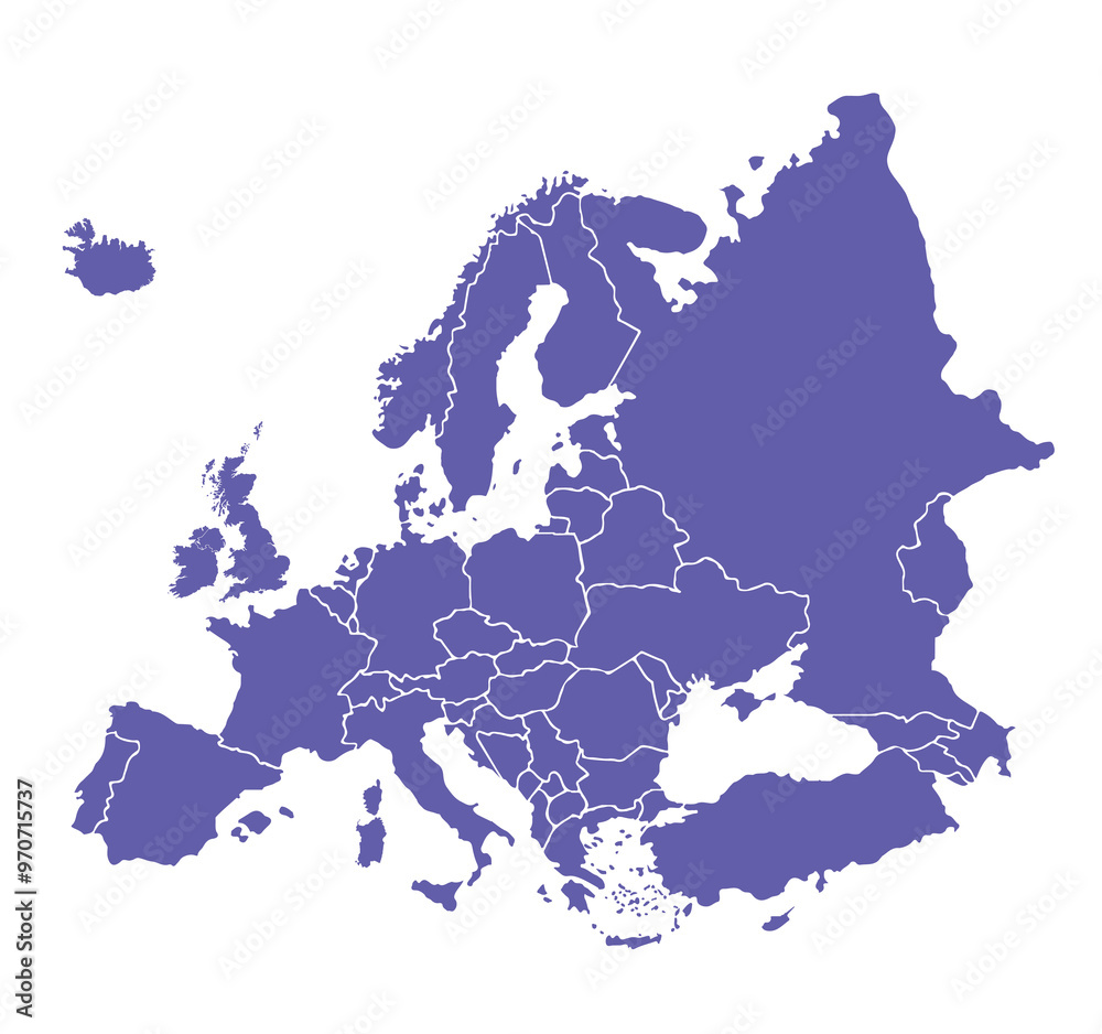 Cartoon pictures of Europe map on white background. All countries of ...