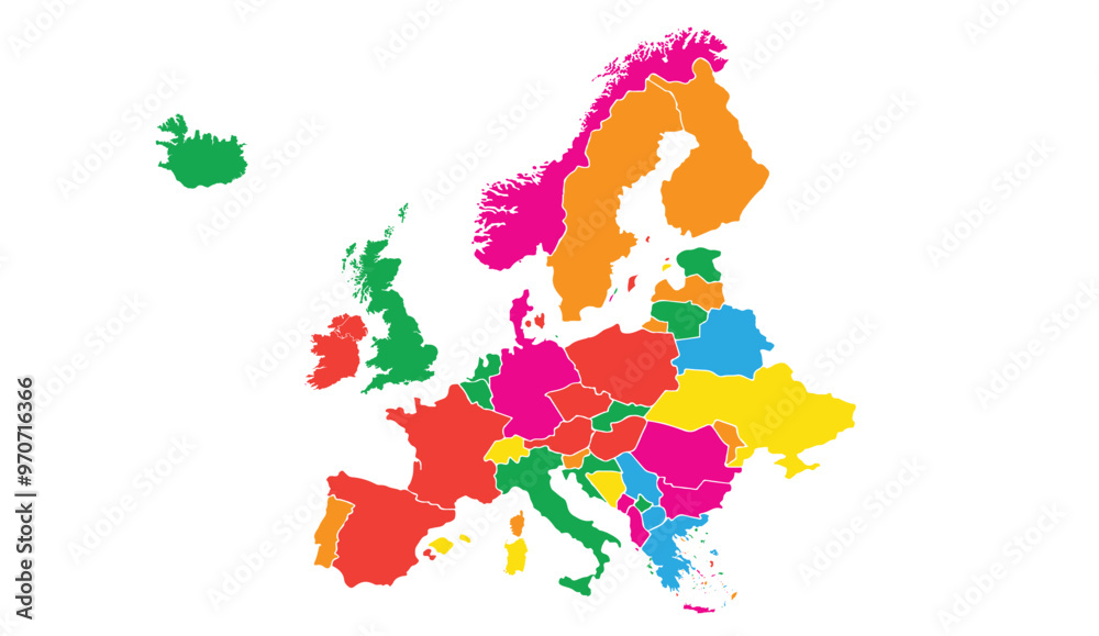 Cartoon pictures of Europe map on white background. All countries of ...