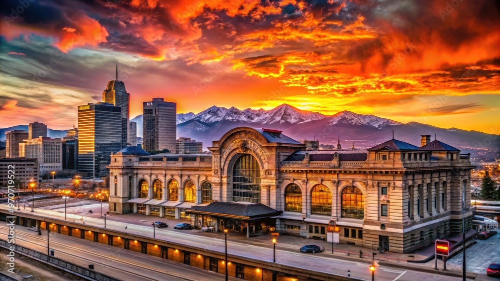 dramatic bold architectural silhouette of Denver's iconic Union Station ...
