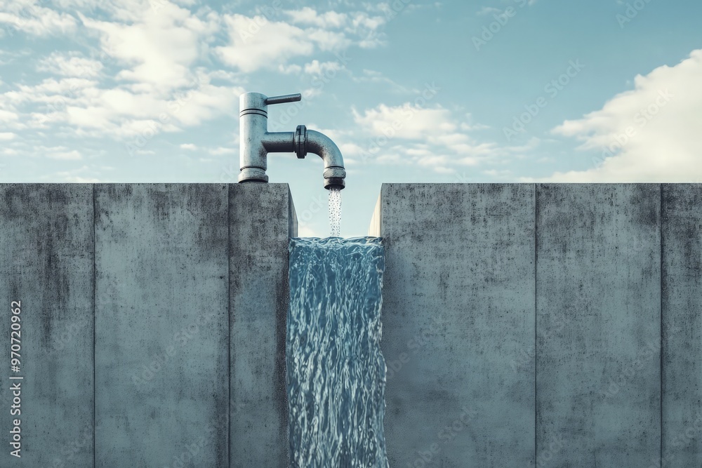 Surrealist-Inspired Image of a Single Tap Extruding a Waterfall with ...