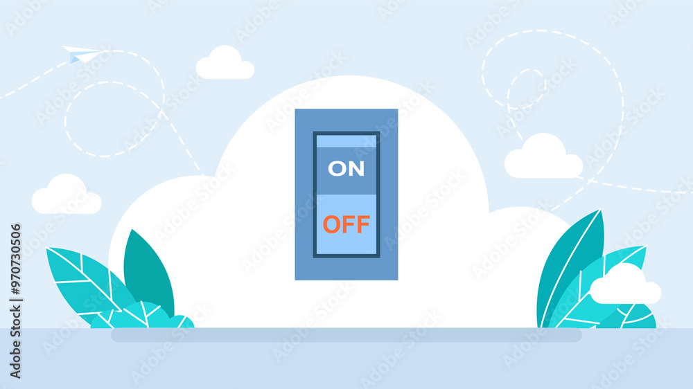 On and Off Toggle Switch Button. Electric switch turned on. Light on ...