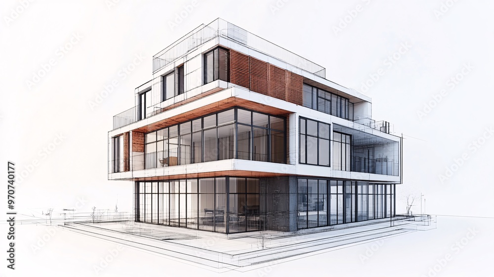 33. House building sketch architectural 3d illustration. Technical ...