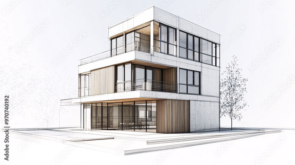 33. House building sketch architectural 3d illustration. Technical ...