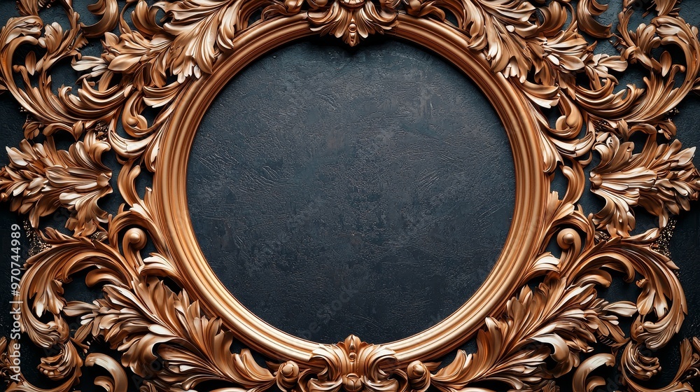 The exquisitely carved circular wooden frame is decorated in Baroque ...