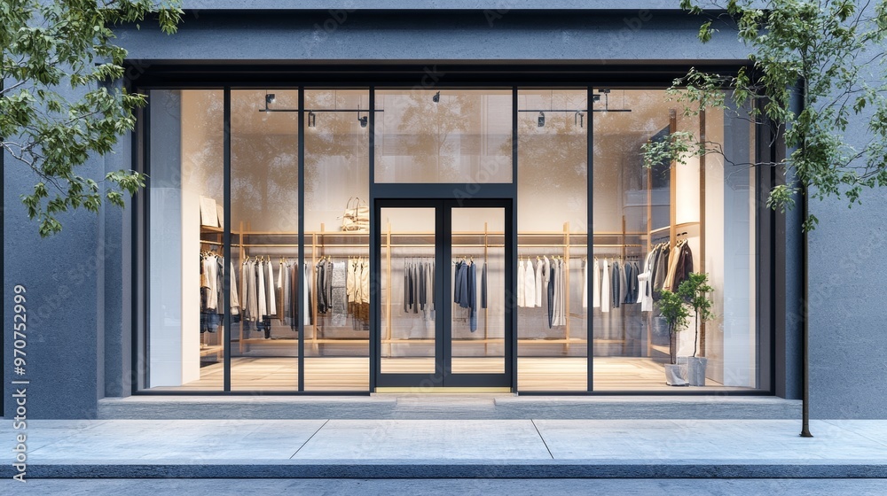 Fashion clothing storefront facade and windows mockup for your own ...