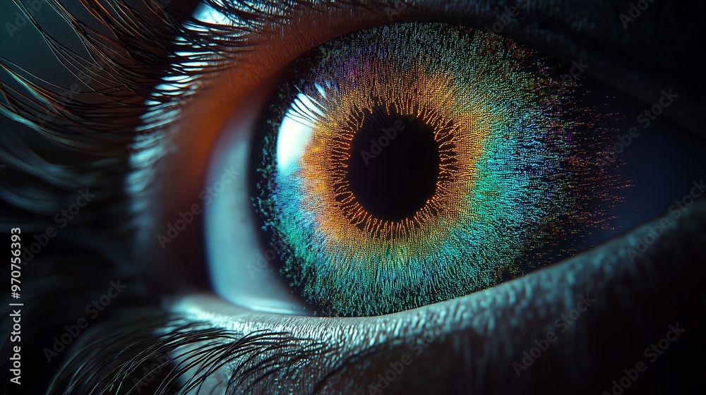 Human multicolored iris of the eye animation concept. Rainbow lines ...